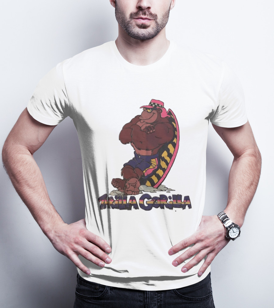 Thrilla Gorilla Town And Country Surf Checkered Hat Surfboard T-Shirt