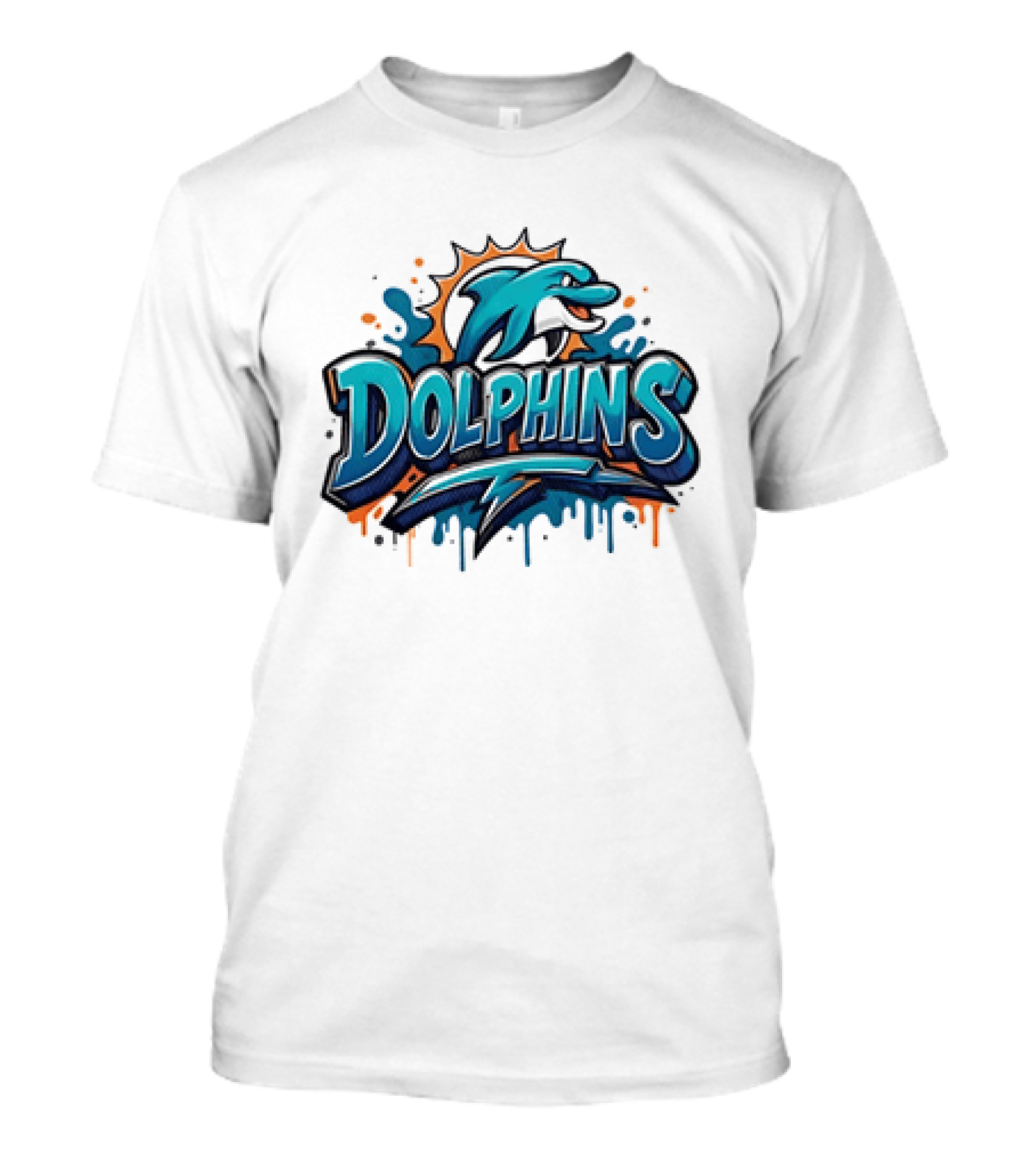 Miami Dolphins Graffiti Football Dolphins Splash Blue Orange T-Shirt