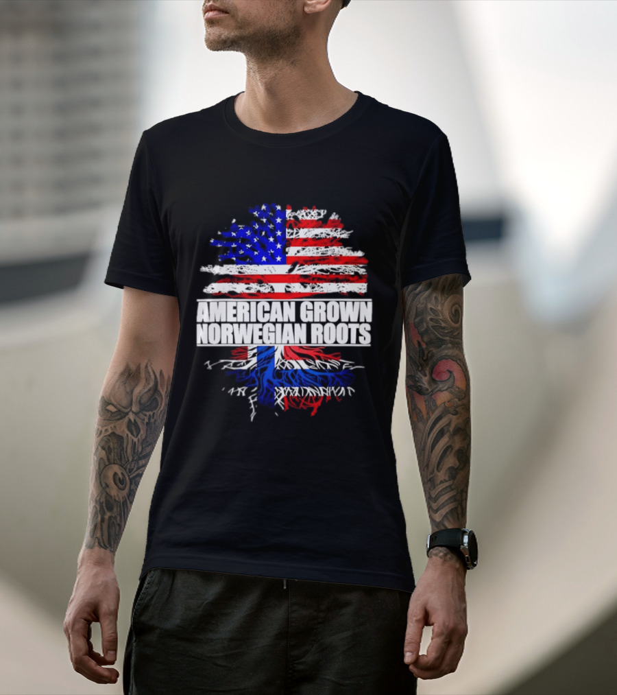 American Grown Norwegian Roots Flag Tree Heritage T-Shirt