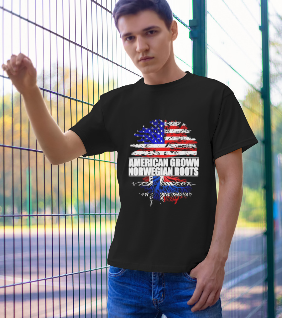 American Grown Norwegian Roots Flag Tree Heritage T-Shirt