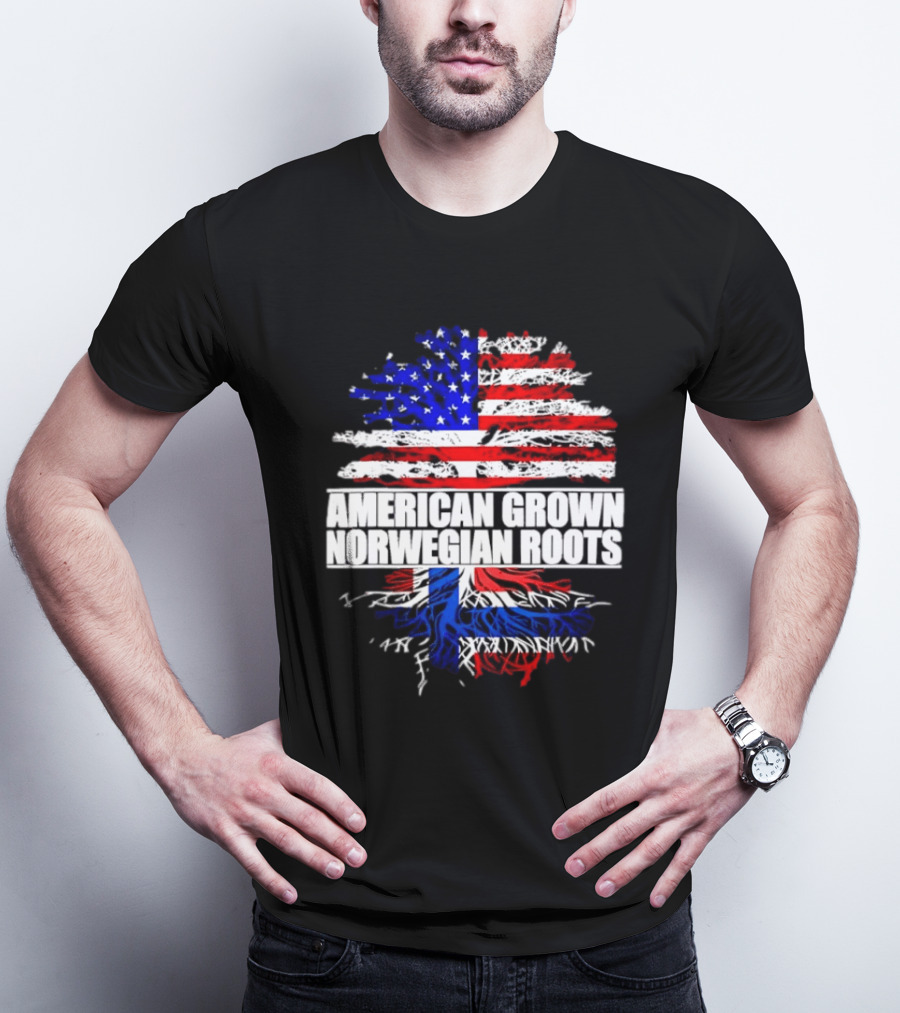 American Grown Norwegian Roots Flag Tree Heritage T-Shirt