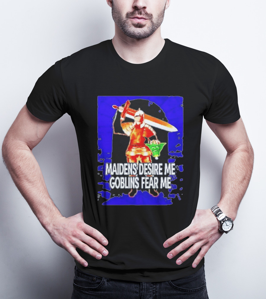 Maidens Desire Me Goblins Fear Me Knight With Yoda Head T-Shirt