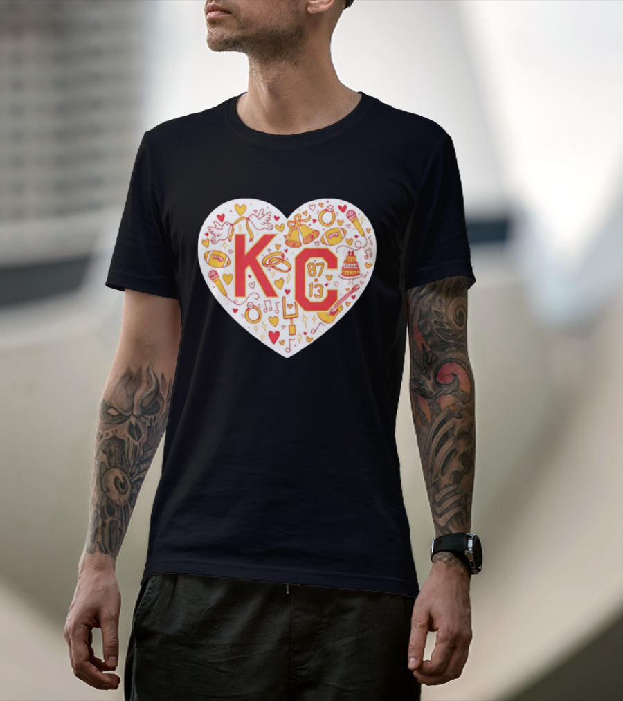 Travis Kelce Taylor KC 87 13 Kansas City Chiefs Football Love Heart T-Shirt