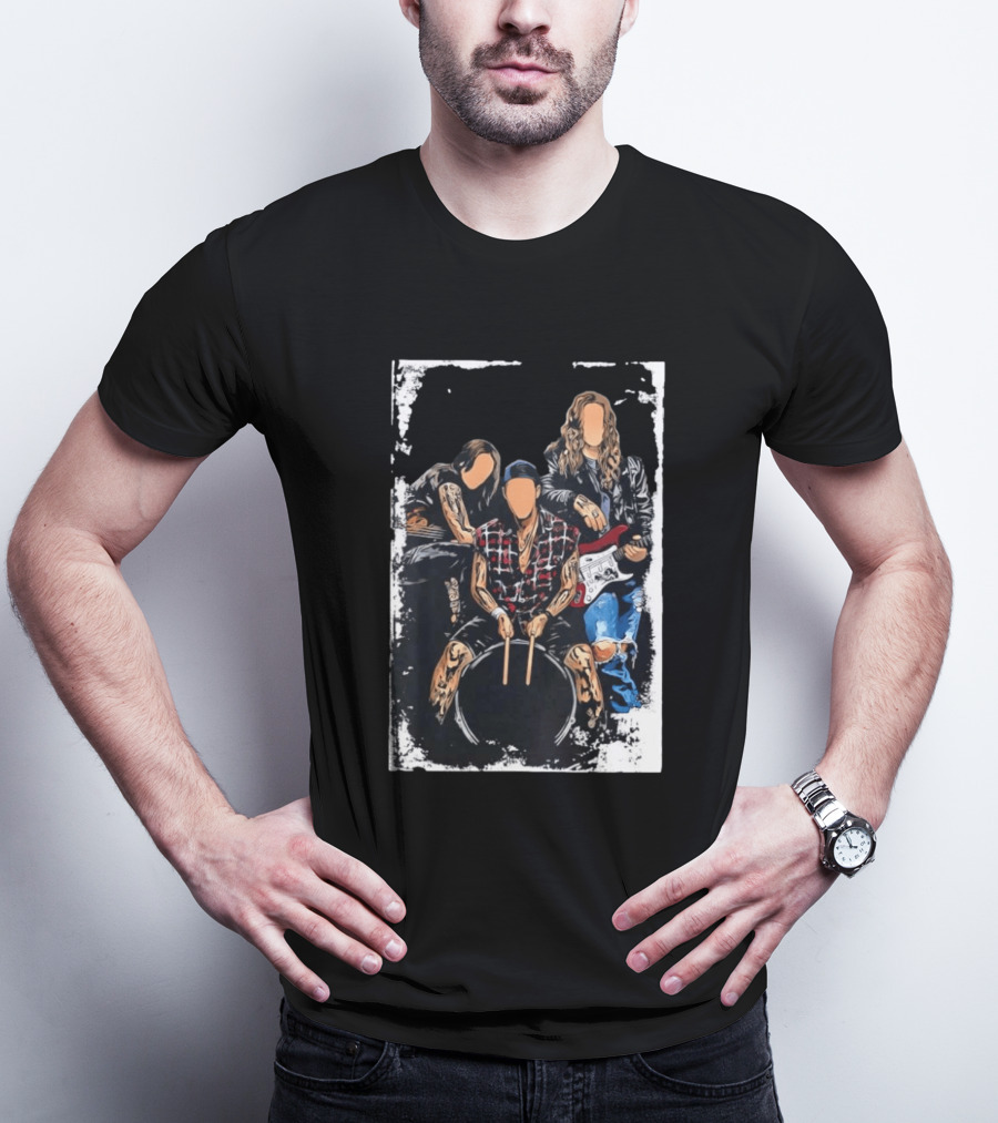 Rock Band Musicians Playing Instruments Grunge Music Drummer Guitarist T-Shirt