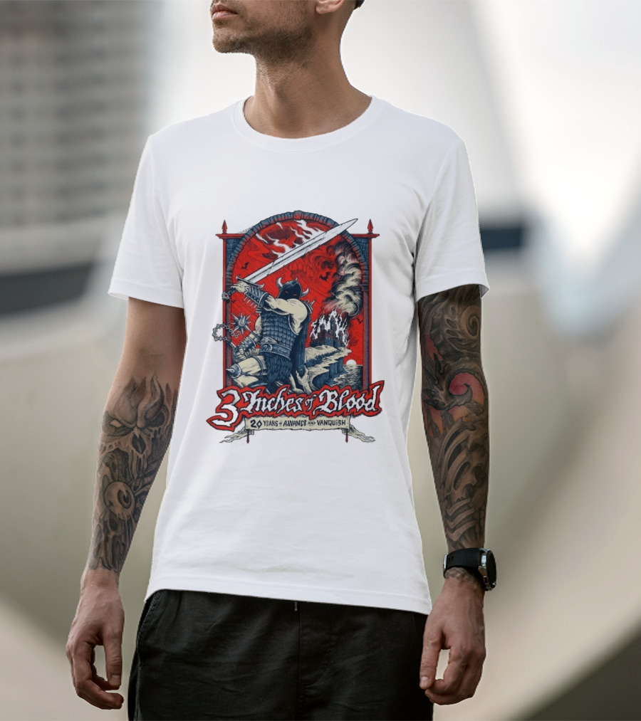 3 Inches Of Blood 20 Years Of Advance And Vanquish Alberta Nov 22 23 2026 T-Shirt