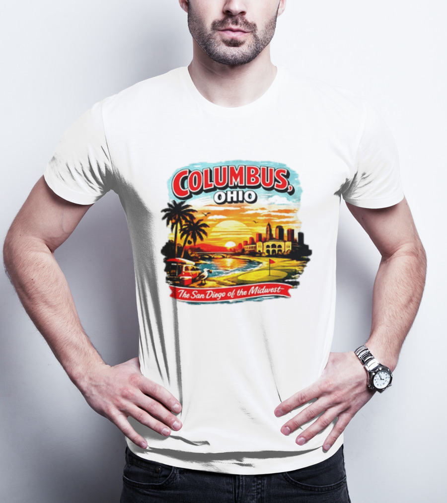 Columbus Ohio The San Diego Of The Midwest Sunset Skyline And Palm Trees T-Shirt