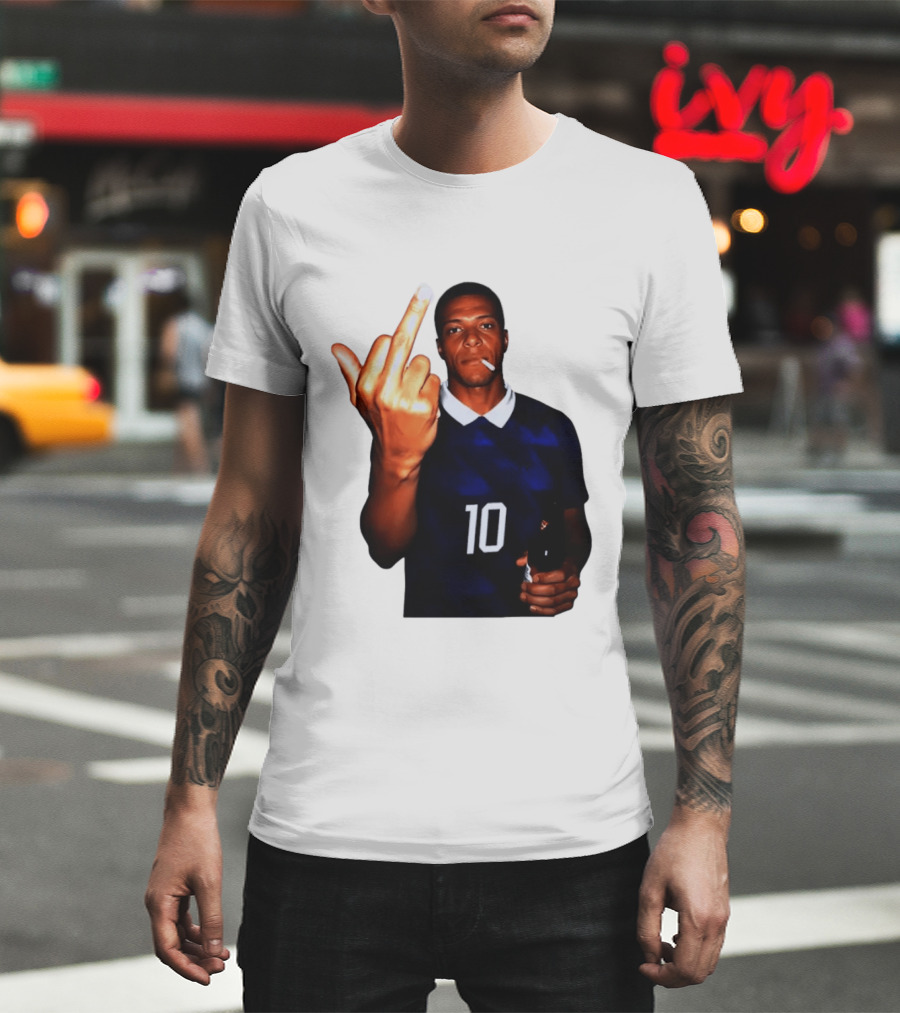 Kylian Mbappe Number 10 Edgy Gesture With Cigarette And Drink T-Shirt