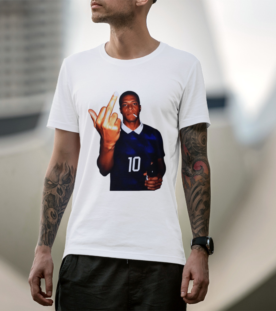 Kylian Mbappe Number 10 Edgy Gesture With Cigarette And Drink T-Shirt