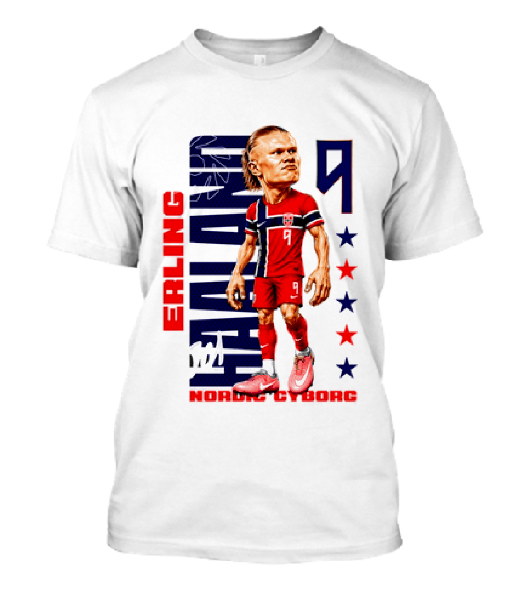 Erling Haaland No 9 Nordic Cyborg Stars And Stripes Caricature T-Shirt