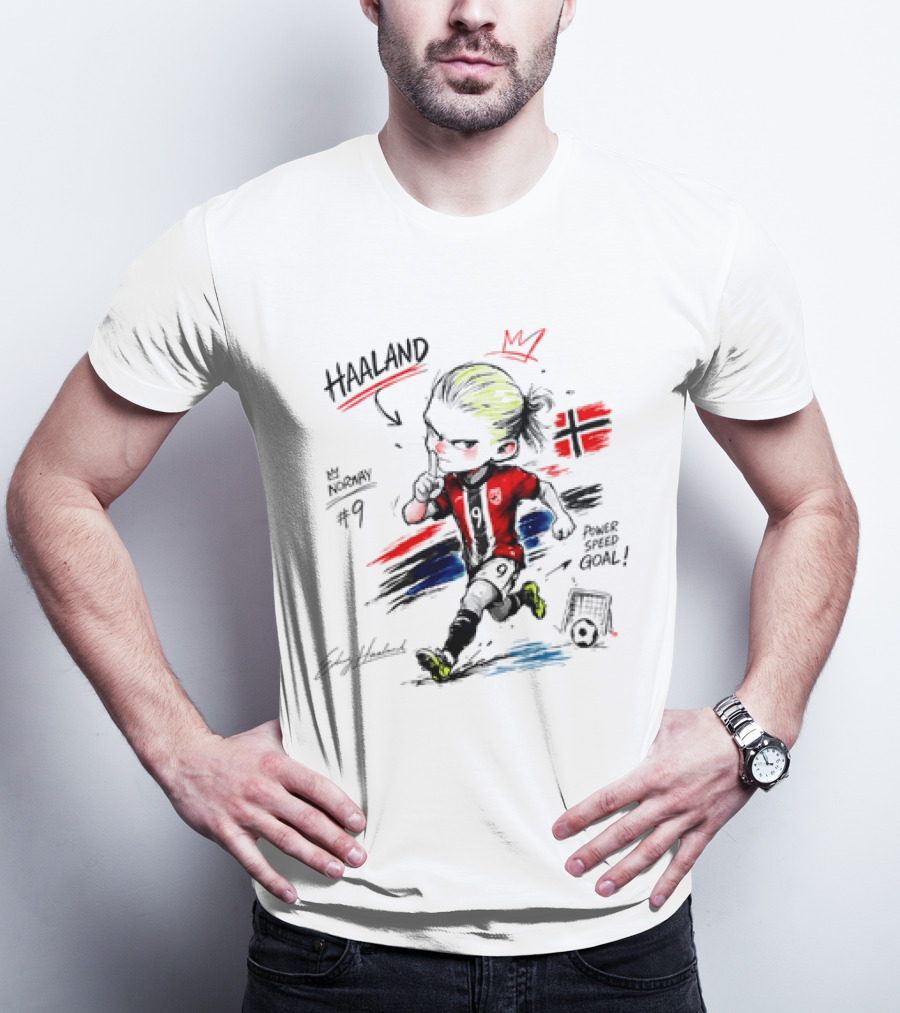 Haaland No 9 Norway Flag Power Speed Goal Scandinavian Soccer T-Shirt
