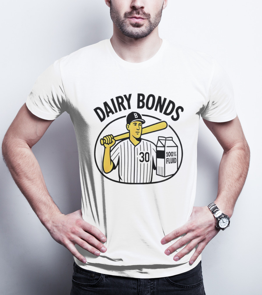 Dairy Bonds 100% Fluid Baseball Player With Bat And Milk Carton T-Shirt
