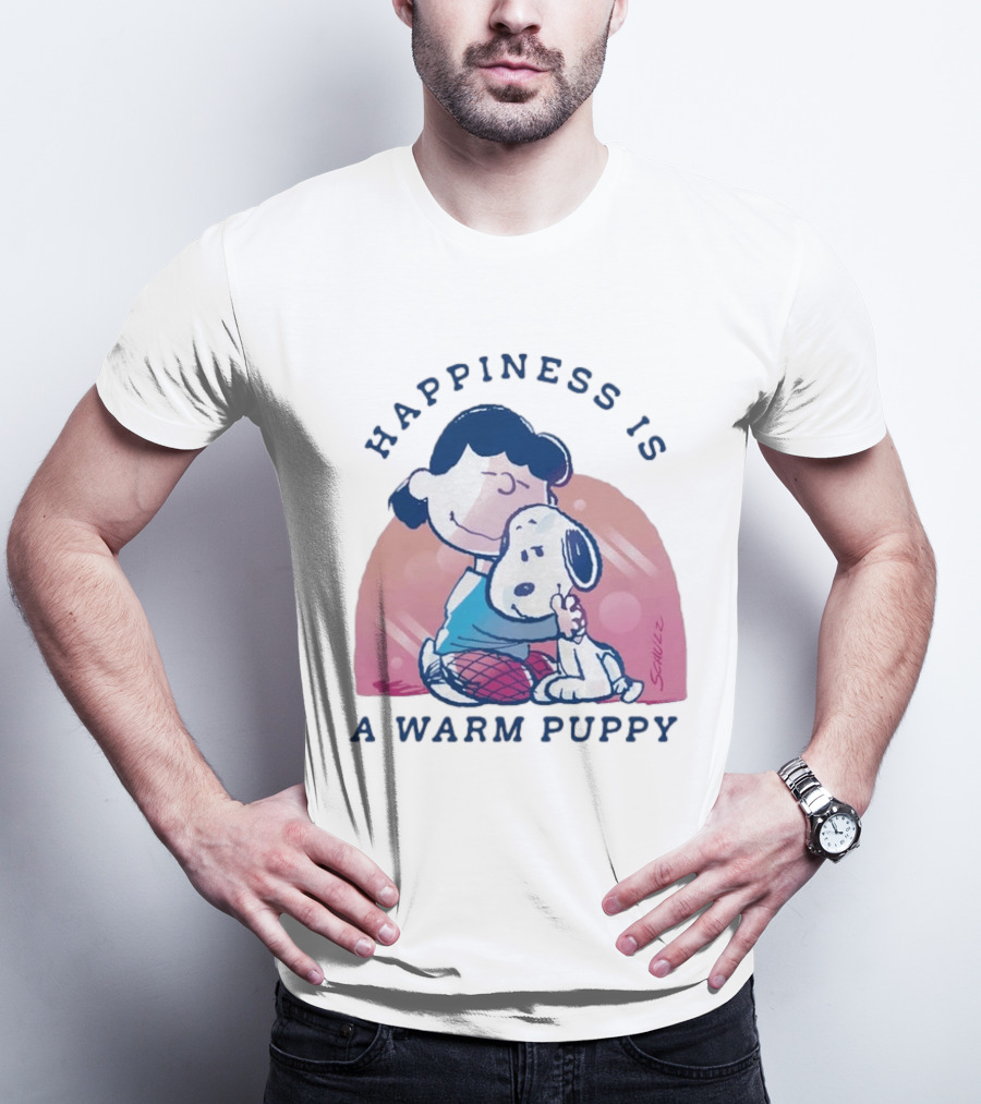 Happiness Is A Warm Puppy Snoopy And Lucy Van Pelt Hugging Moments T-Shirt