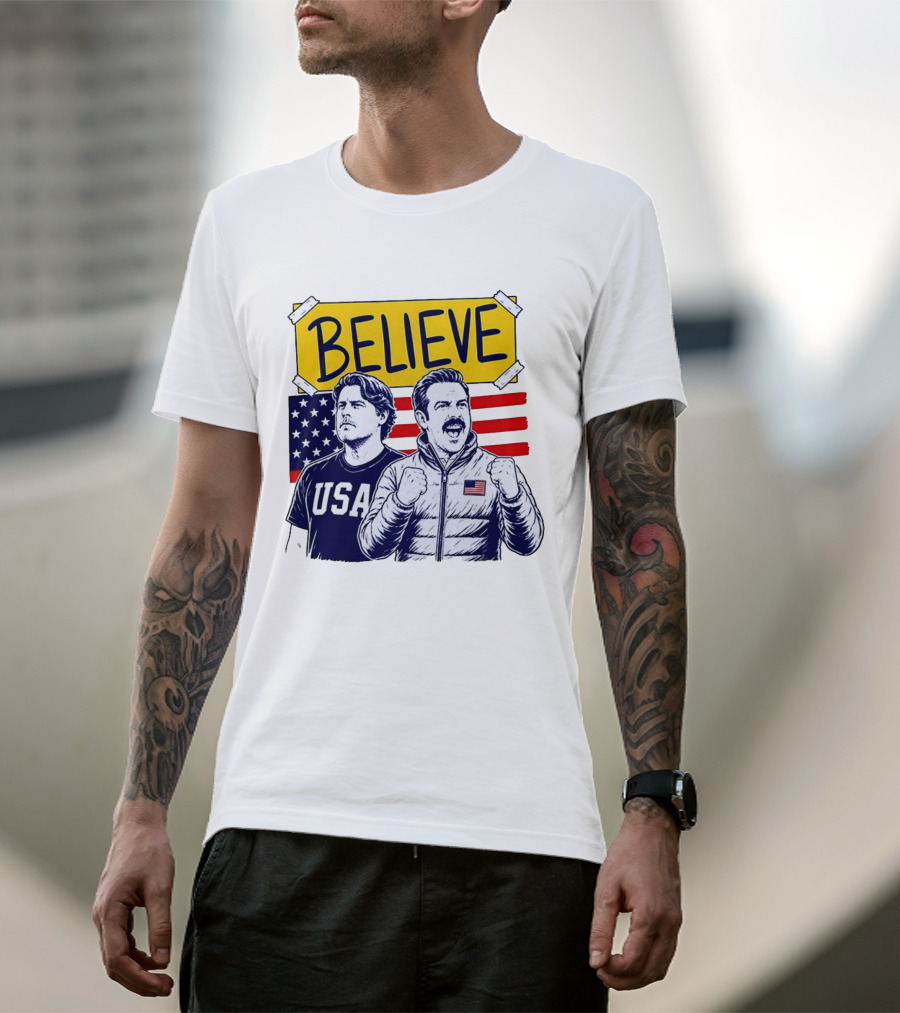 Ted Lasso Coach Beard Believe USA American Flag Scene T-Shirt
