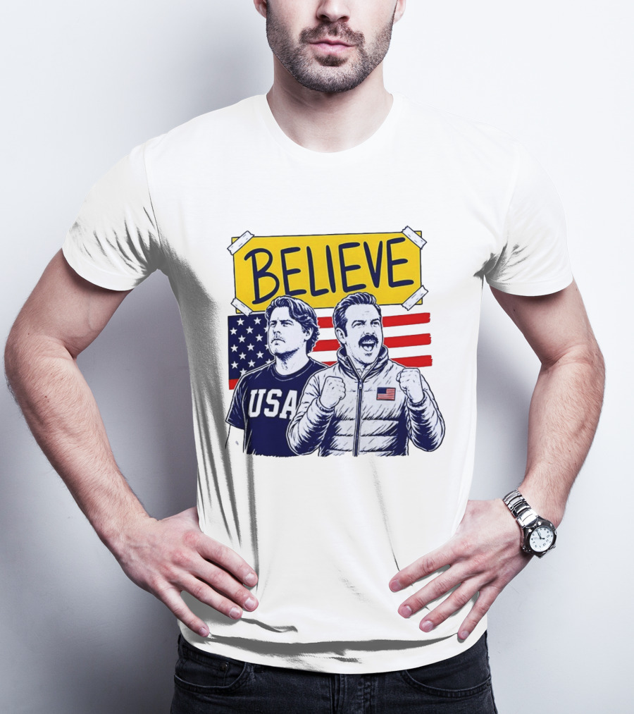 Ted Lasso Coach Beard Believe USA American Flag Scene T-Shirt