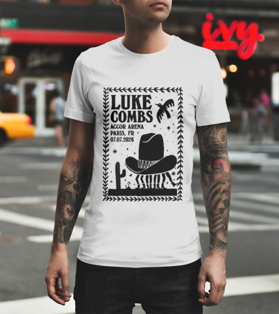 Luke Combs Paris Accor Arena July 07 2026 Western Theme Cowboy Hat Desert Cactus T-Shirt