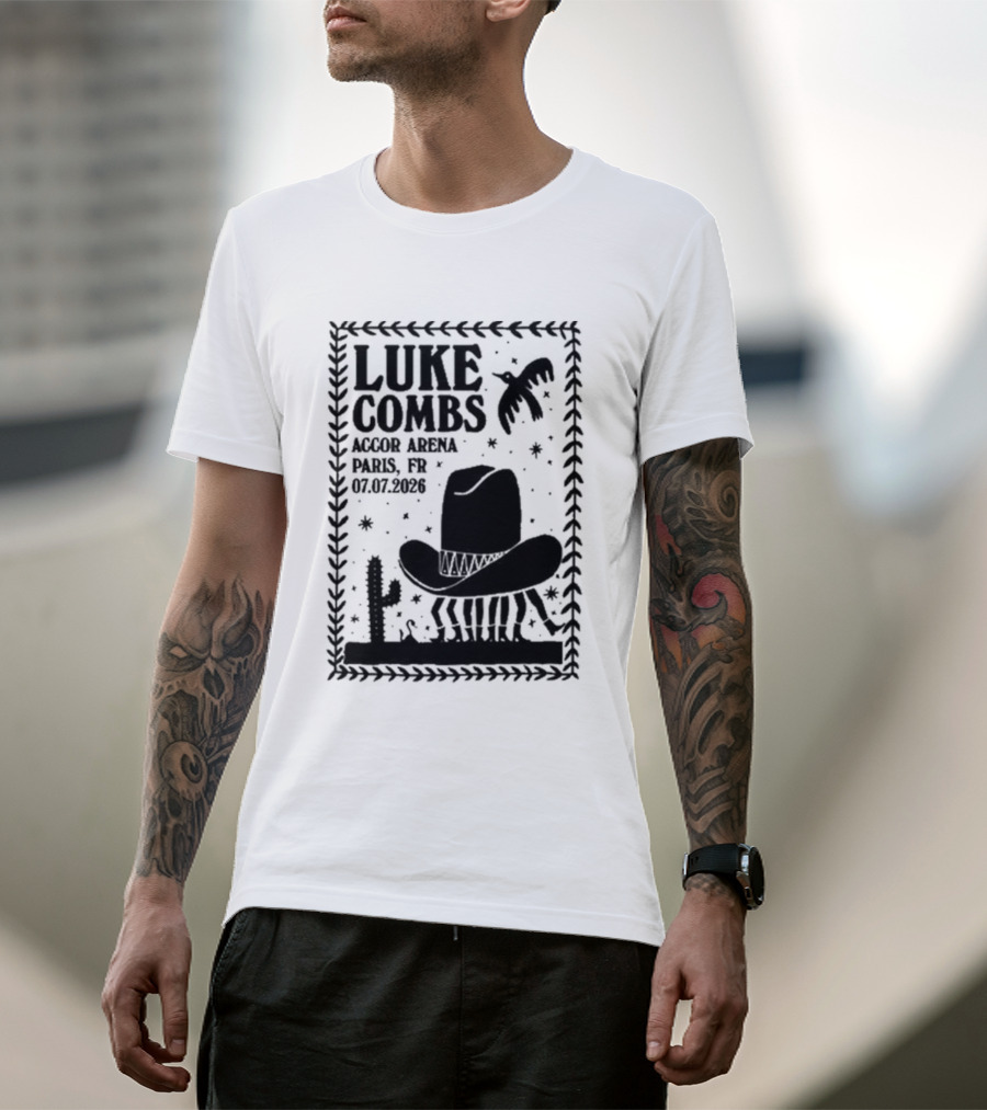 Luke Combs Paris Accor Arena July 07 2026 Western Theme Cowboy Hat Desert Cactus T-Shirt