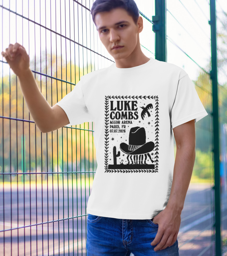 Luke Combs Paris Accor Arena July 07 2026 Western Theme Cowboy Hat Desert Cactus T-Shirt