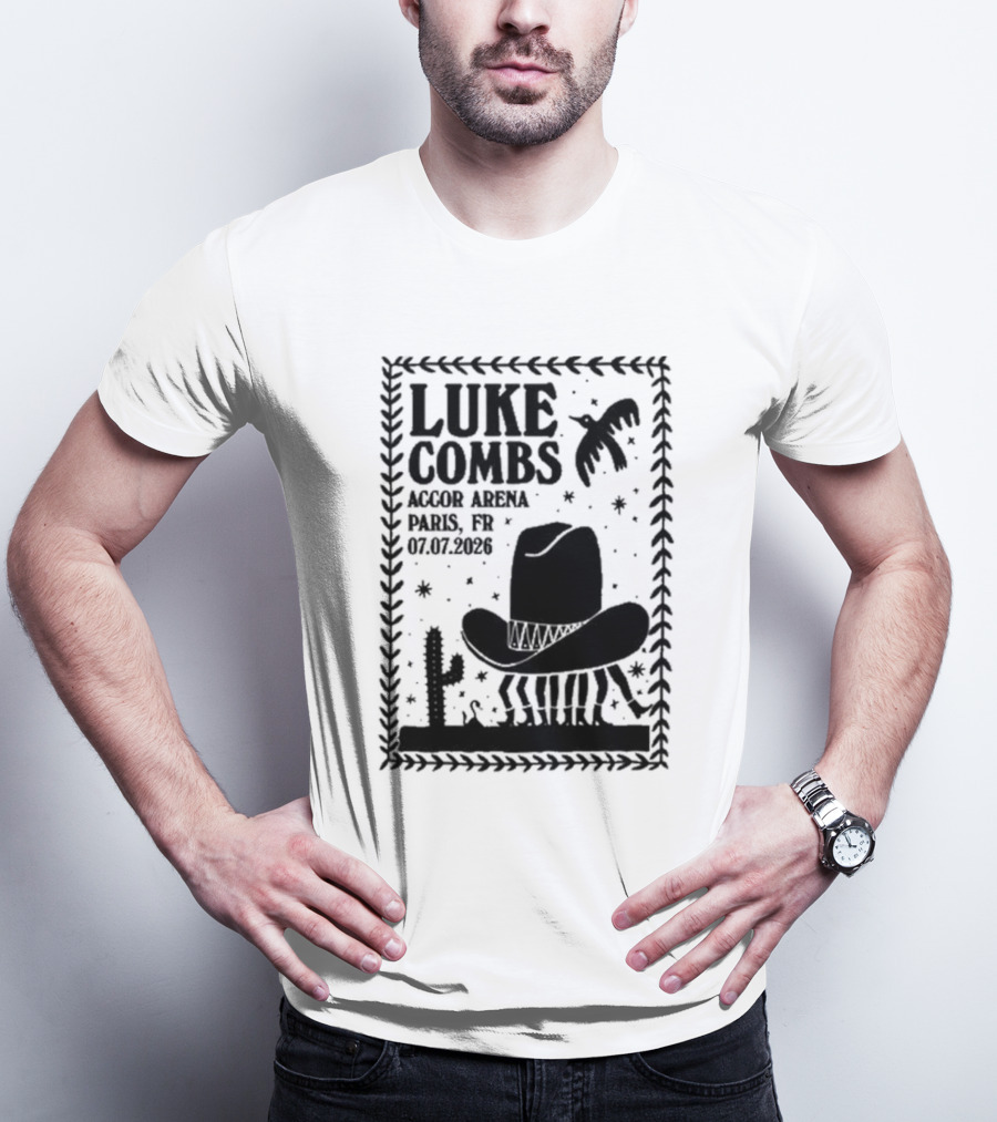 Luke Combs Paris Accor Arena July 07 2026 Western Theme Cowboy Hat Desert Cactus T-Shirt