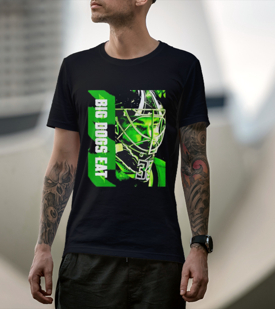 Big Dogs Eat Hockey Goalie 33 Green Masked Player T-Shirt