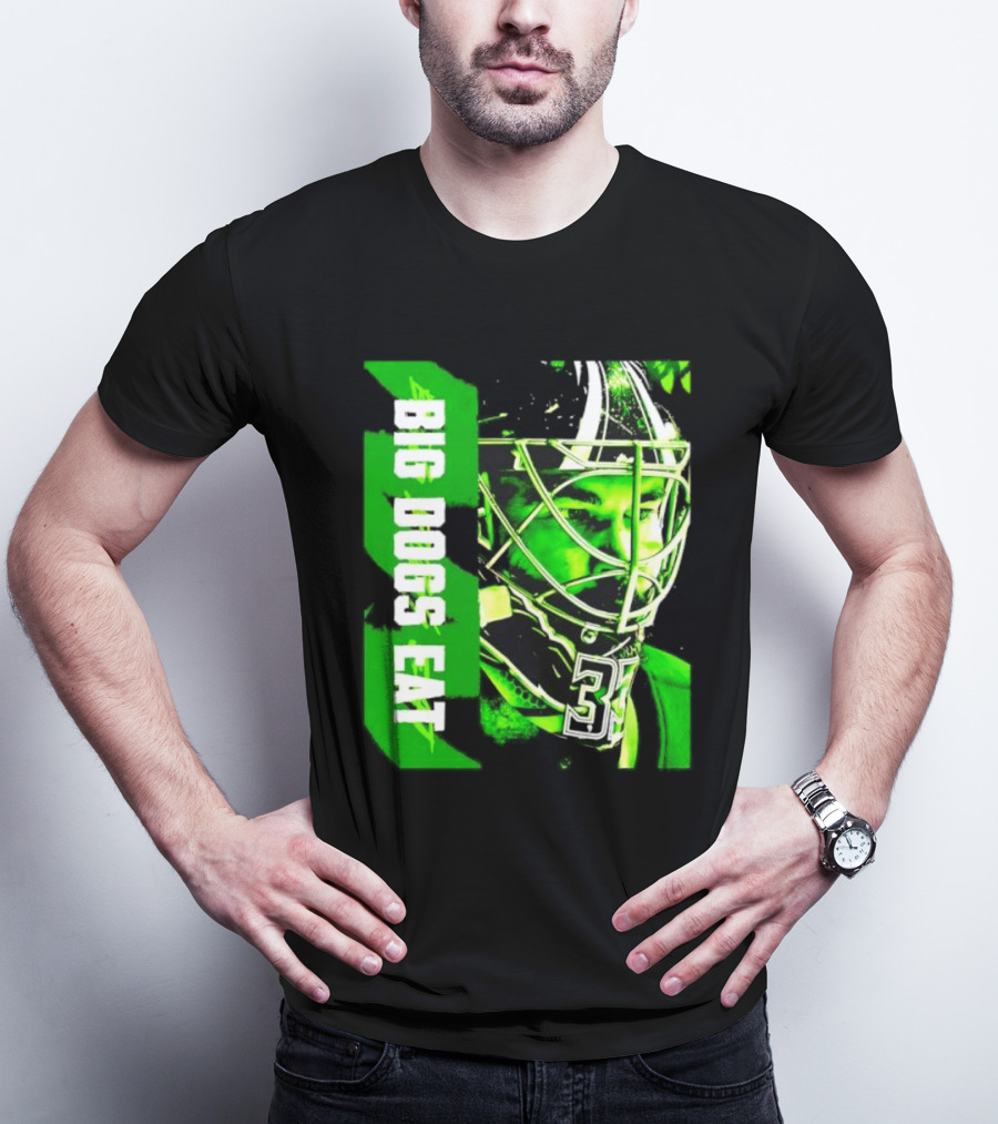 Big Dogs Eat Hockey Goalie 33 Green Masked Player T-Shirt
