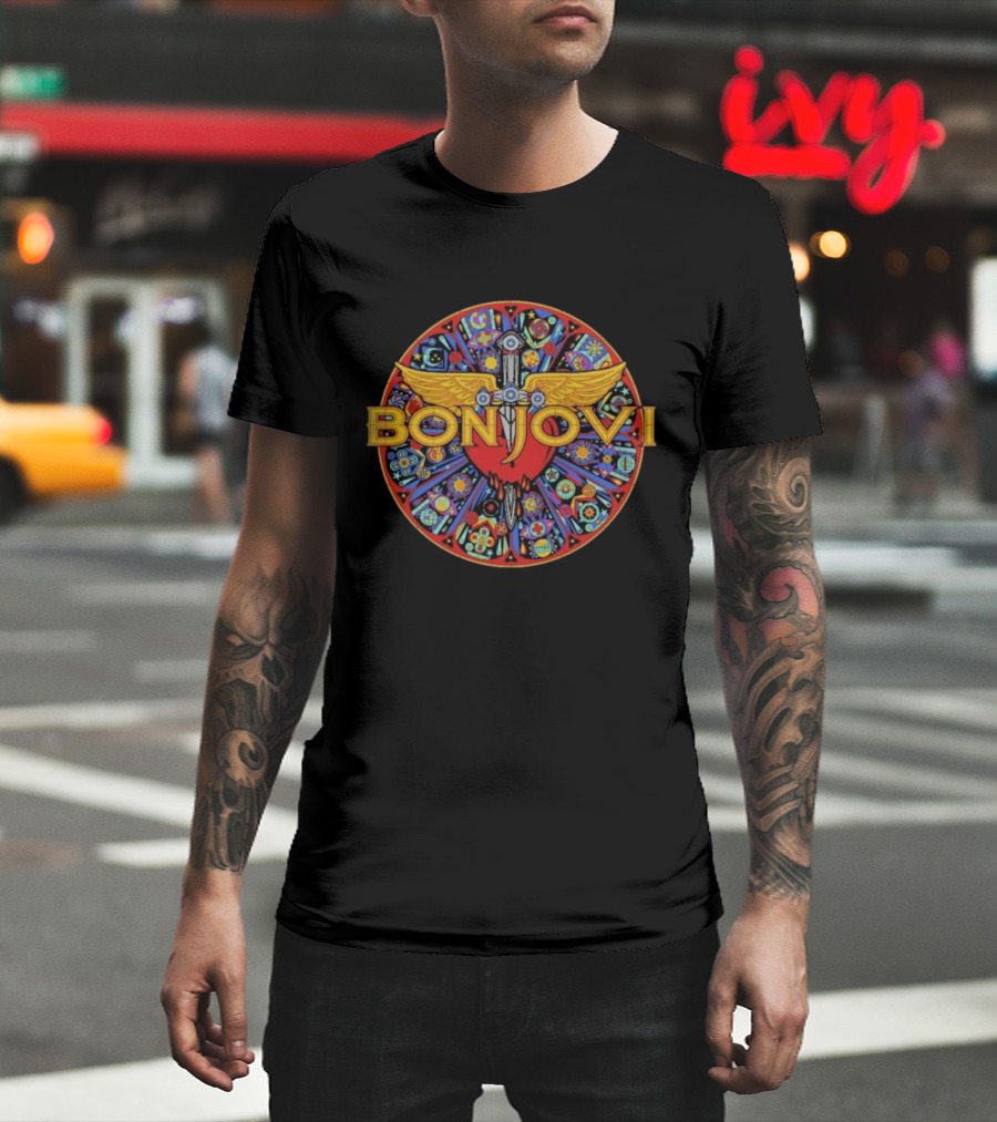 Bon Jovi Heart Dagger Stained Glass Art 2026 Tour T-Shirt