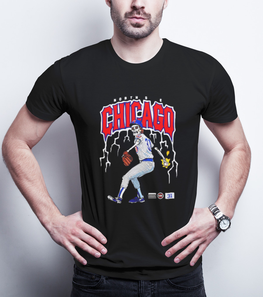 North Side Chicago Skeleton Pitcher CHI 31 Baseball T-Shirt