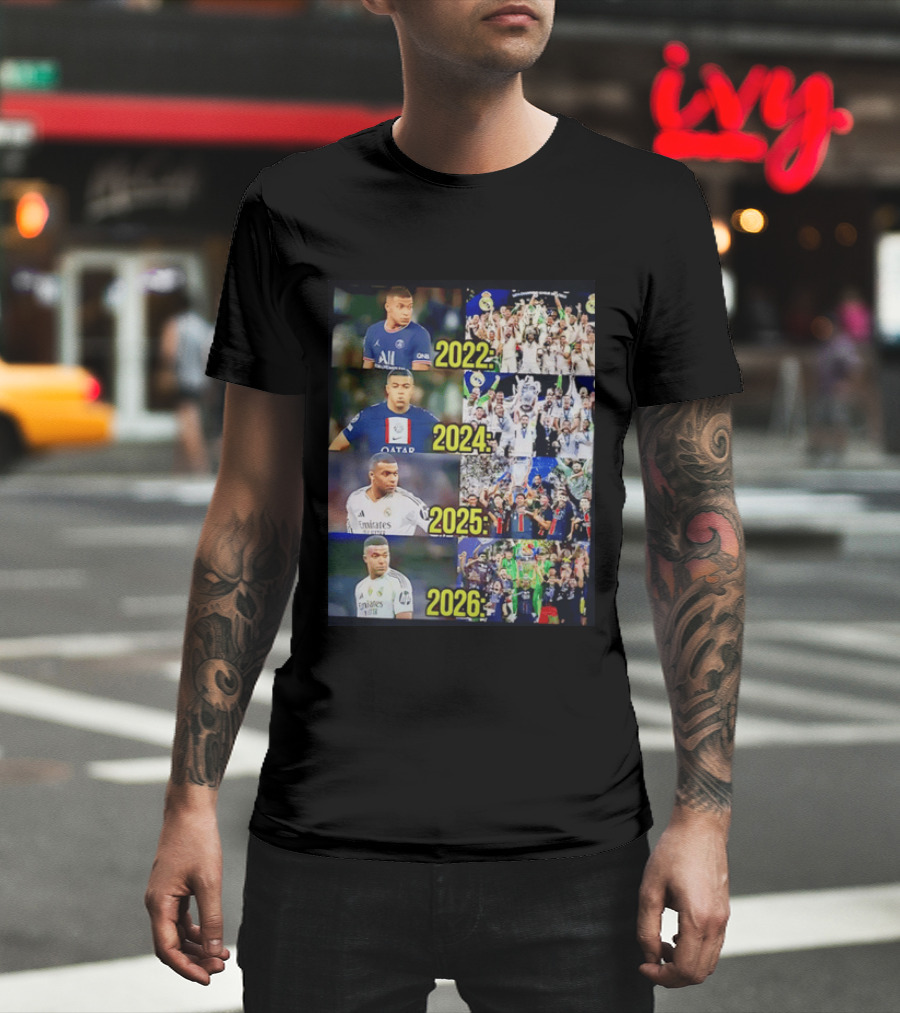 Kylian Mbappé PSG 2022 Qatar 2024 Real Madrid Emirates 2025 2026 Career Moments T-Shirt
