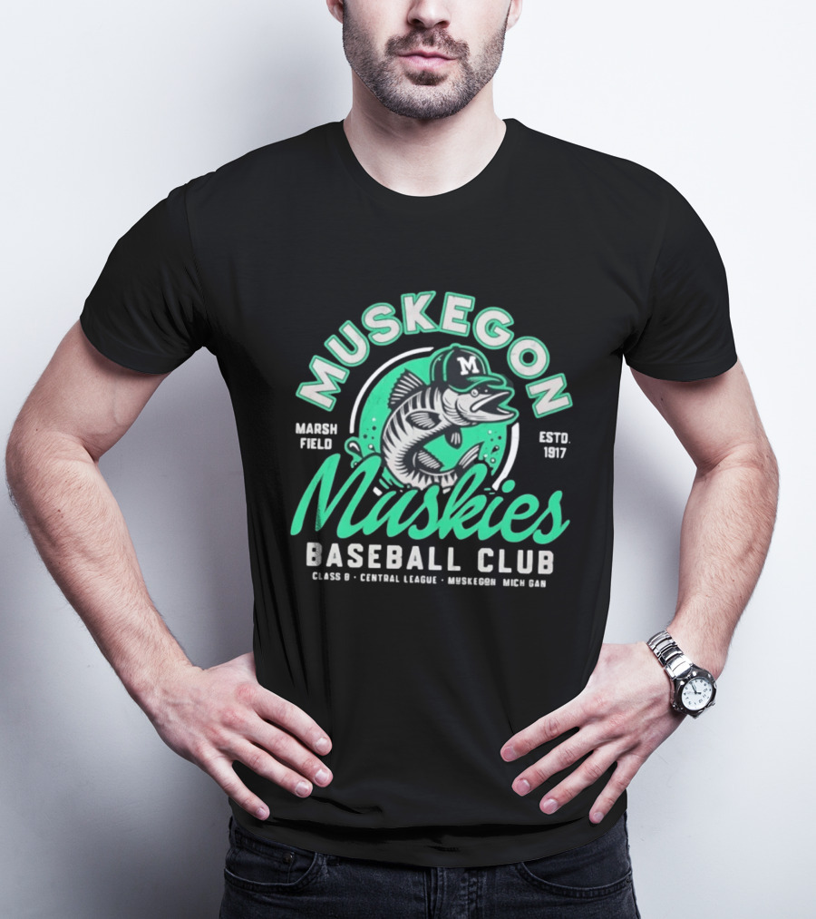 Muskegon Muskies Baseball Club Marsh Field Est 1917 Central League Mich T-Shirt