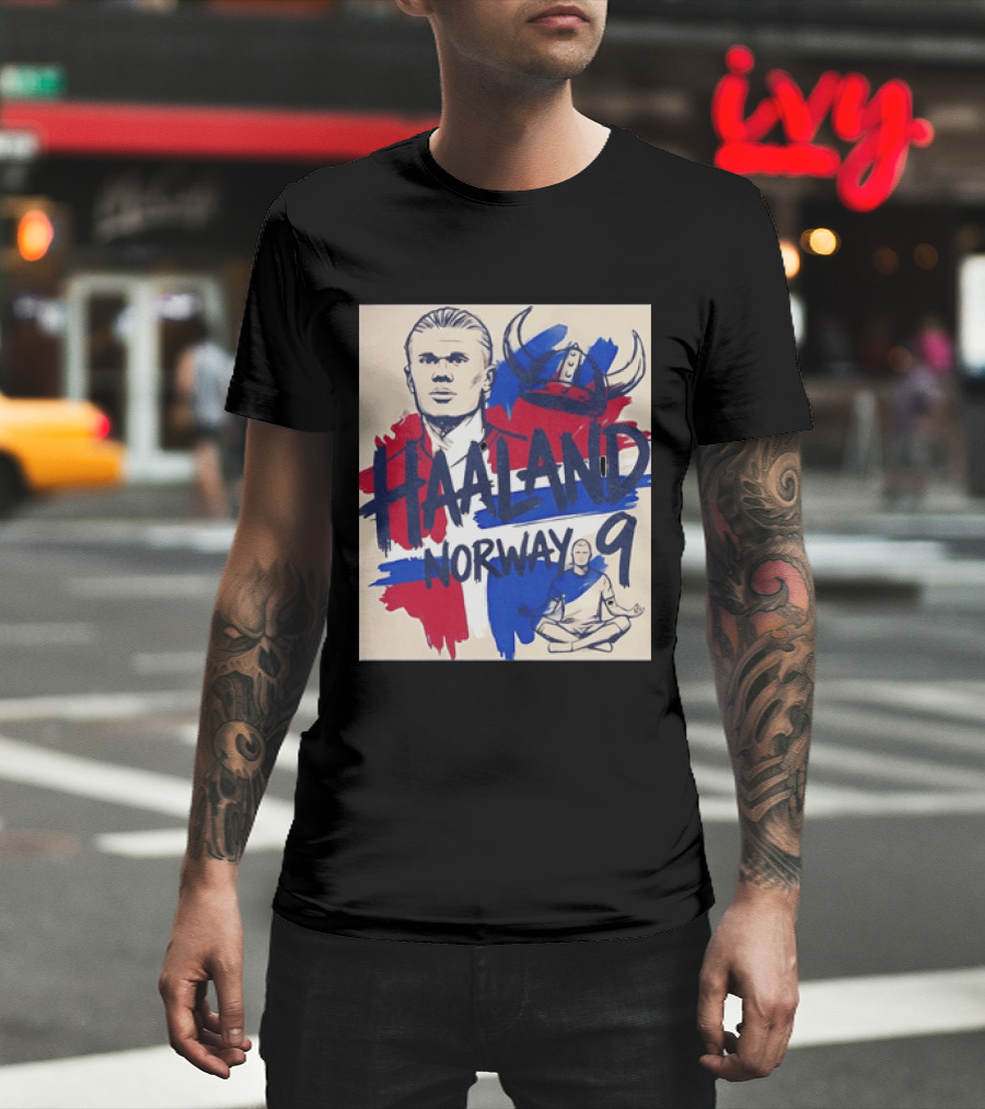 Norway Haaland Number 9 Viking Helmet Football T-Shirt