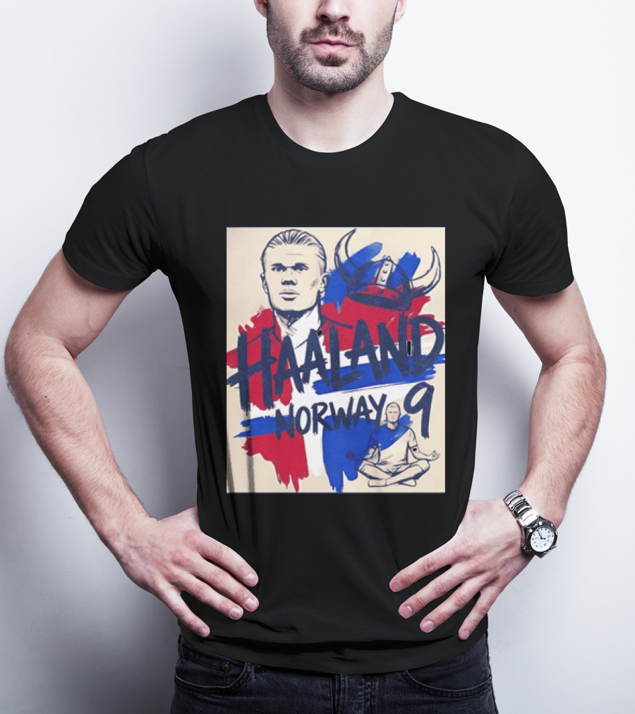 Norway Haaland Number 9 Viking Helmet Football T-Shirt