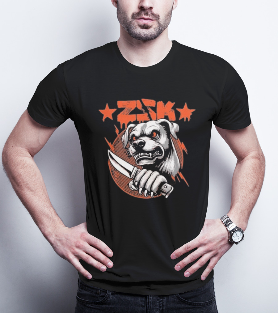 ZSK Dogfight Fierce Bulldog Holding Knife T-Shirt