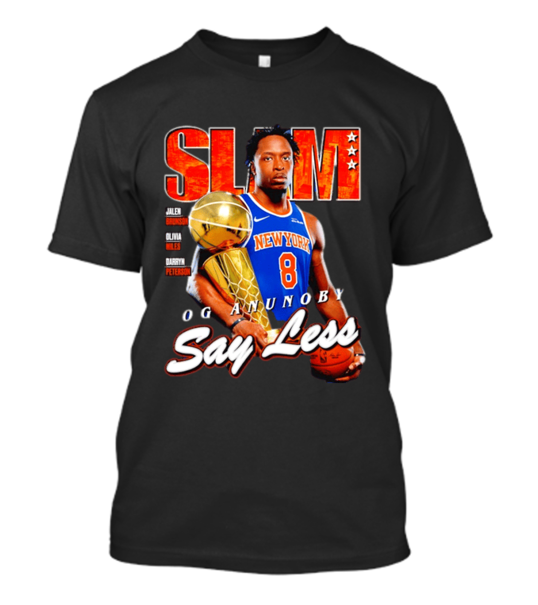 OG Anunoby New York Knicks SLAM Cover Larry O'Brien Trophy Say Less Jalen Brunson 2026 T-Shirt