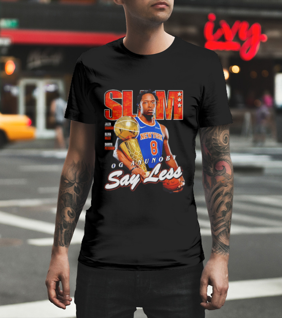 OG Anunoby New York Knicks SLAM Cover Larry O'Brien Trophy Say Less Jalen Brunson 2026 T-Shirt