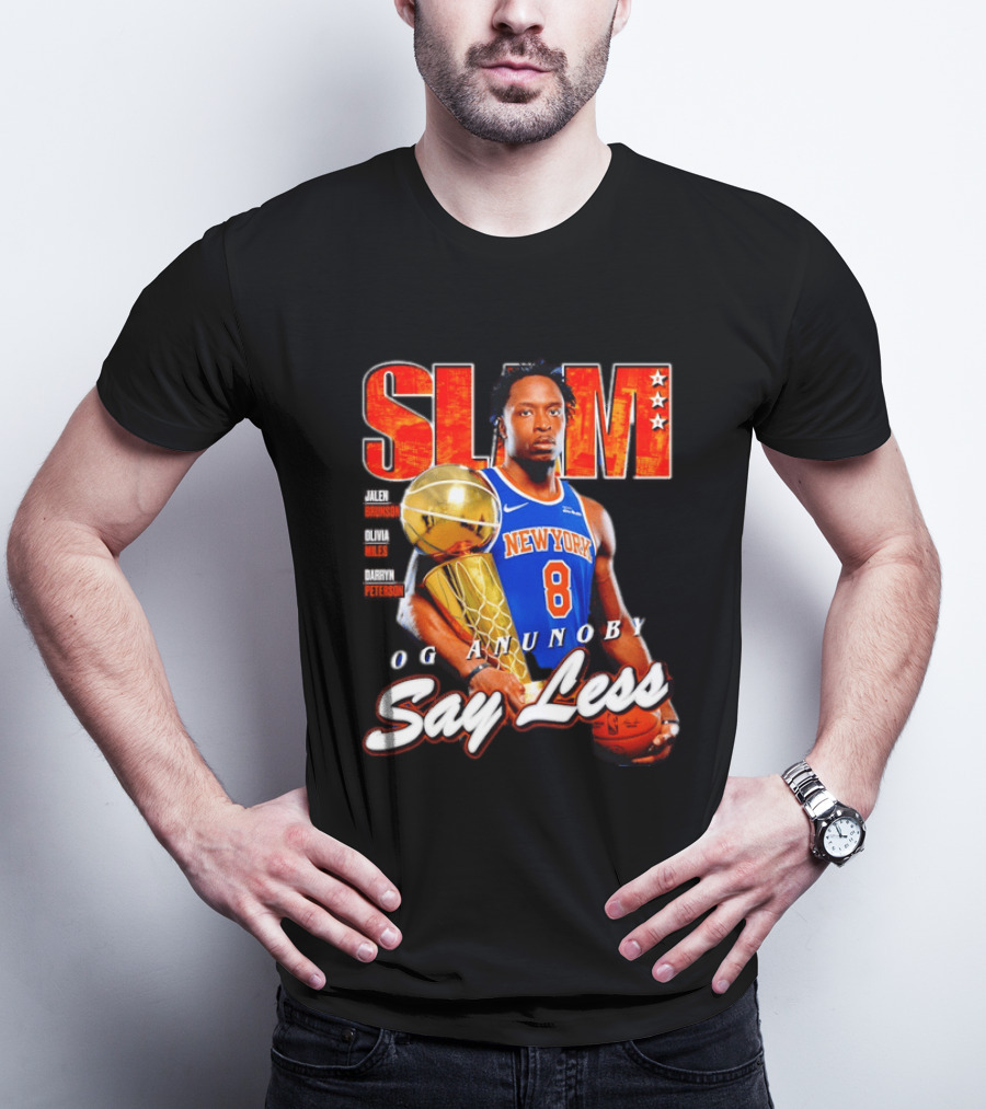 OG Anunoby New York Knicks SLAM Cover Larry O'Brien Trophy Say Less Jalen Brunson 2026 T-Shirt