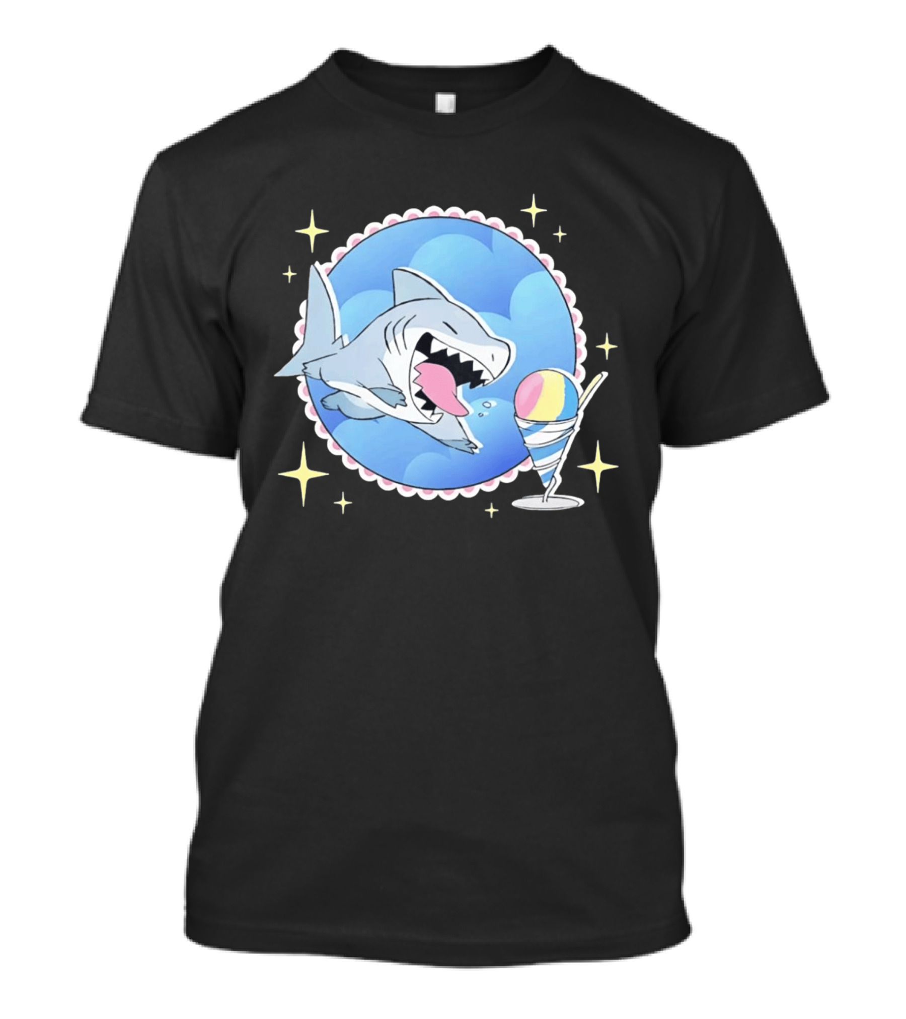 Shark Chasing Colorful Shaved Ice In Sky Circle With Stars T-Shirt