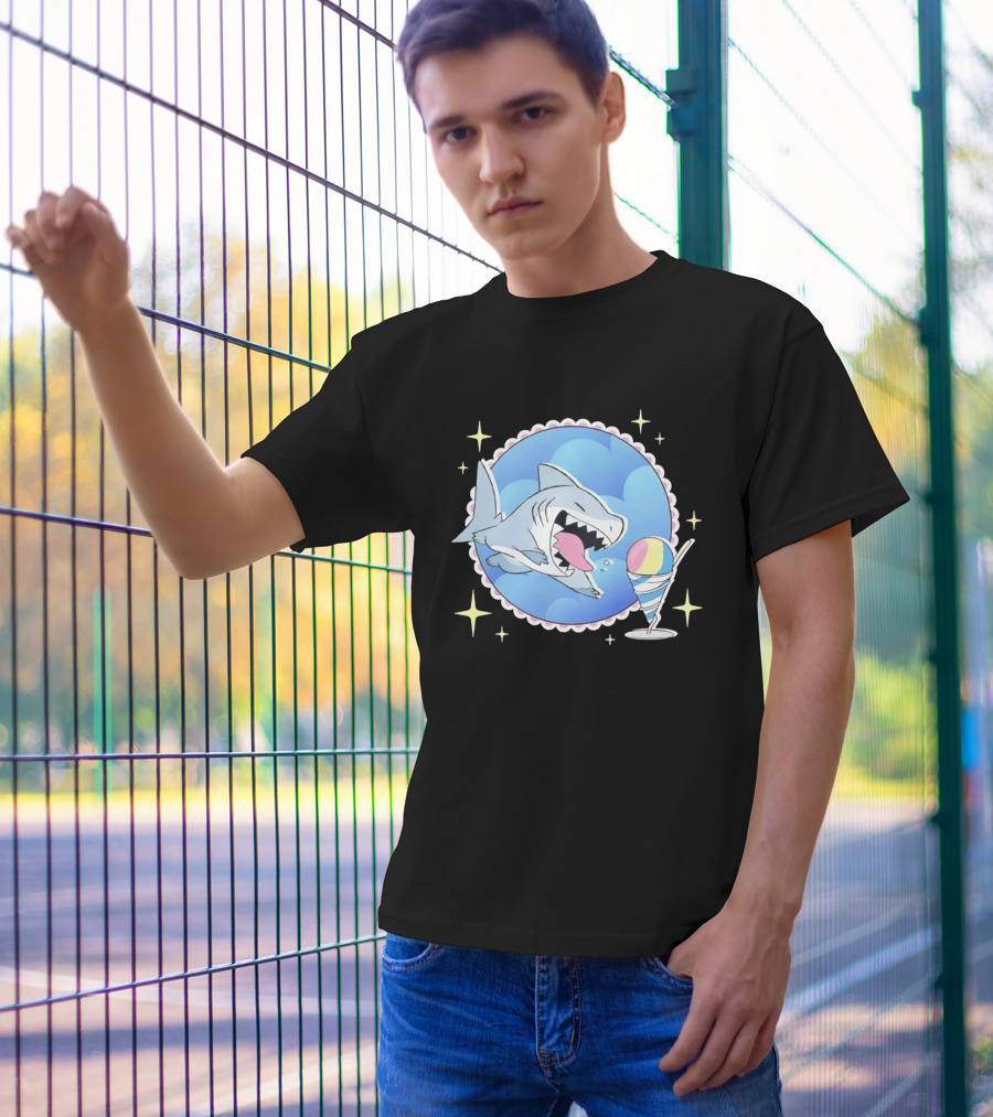 Shark Chasing Colorful Shaved Ice In Sky Circle With Stars T-Shirt