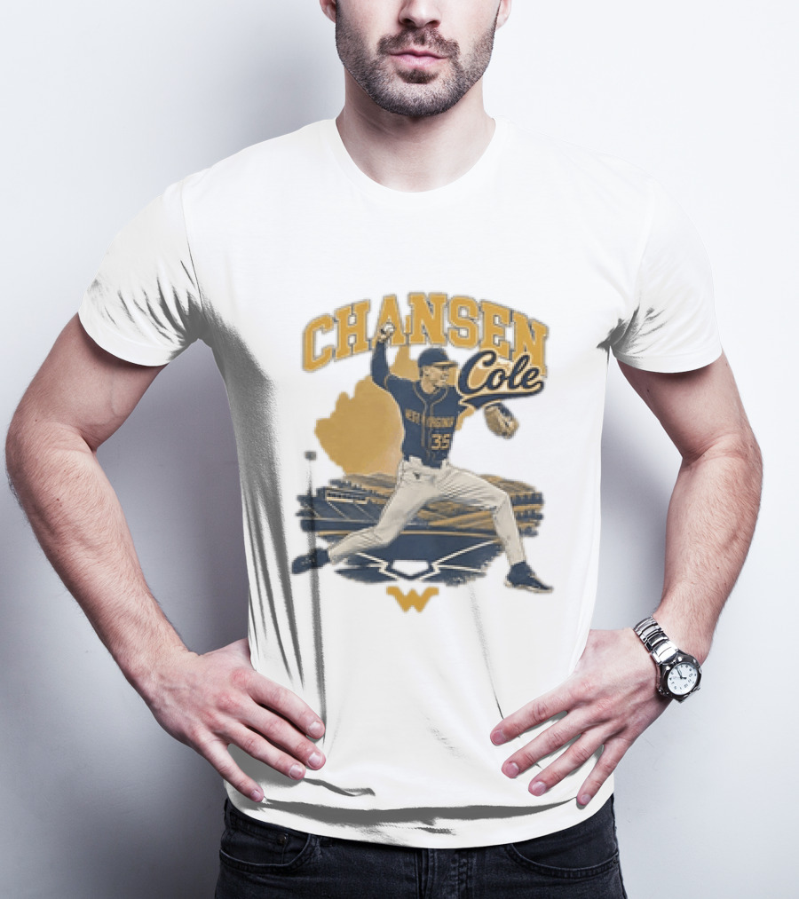 Chansen Cole West Virginia Mountaineers Baseball Player 35 Pitching Action T-Shirt