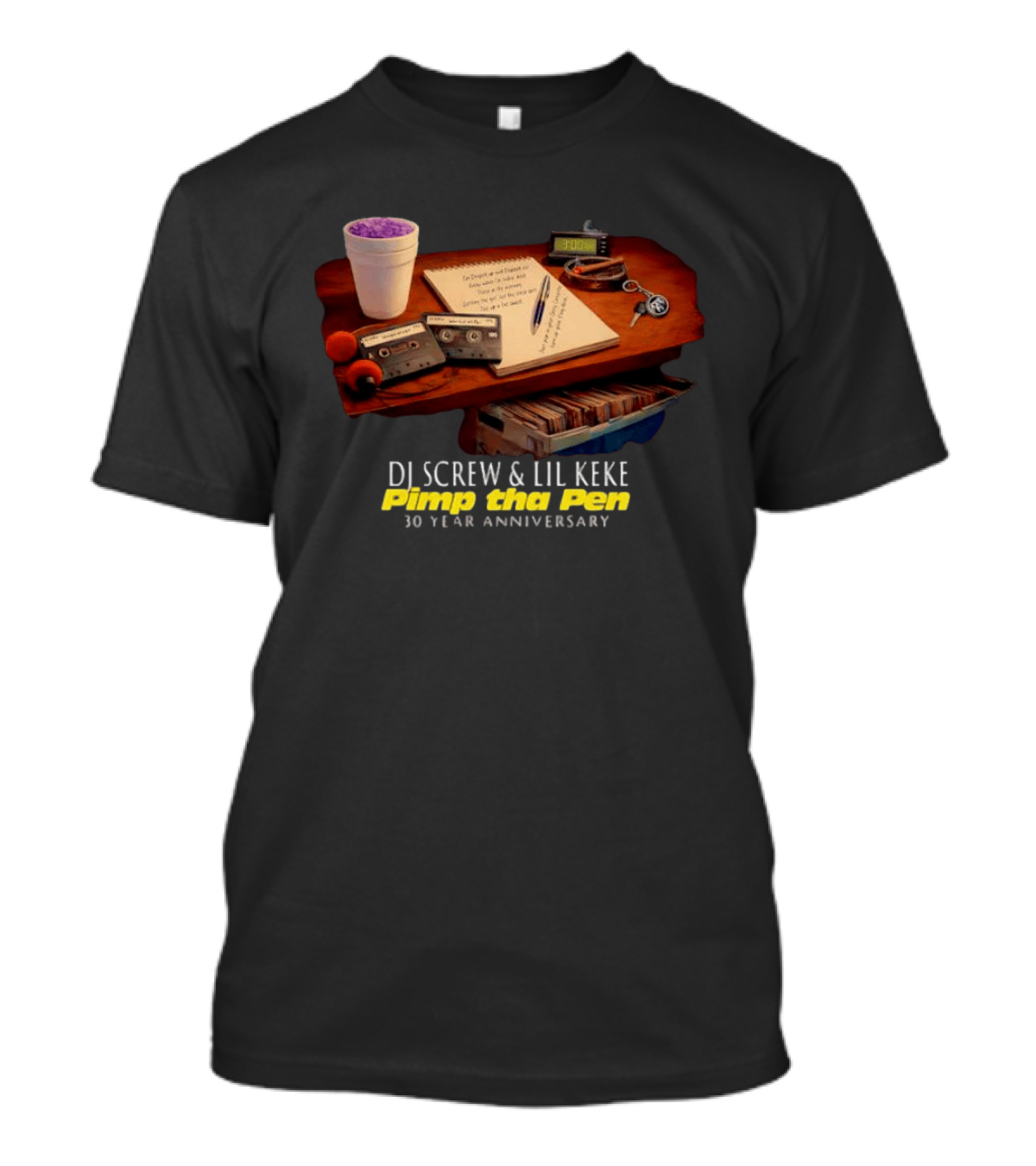 DJ Screw Lil Keke Pimp Tha Pen 30 Year Anniversary Cassette Deck Cup And Notes T-Shirt