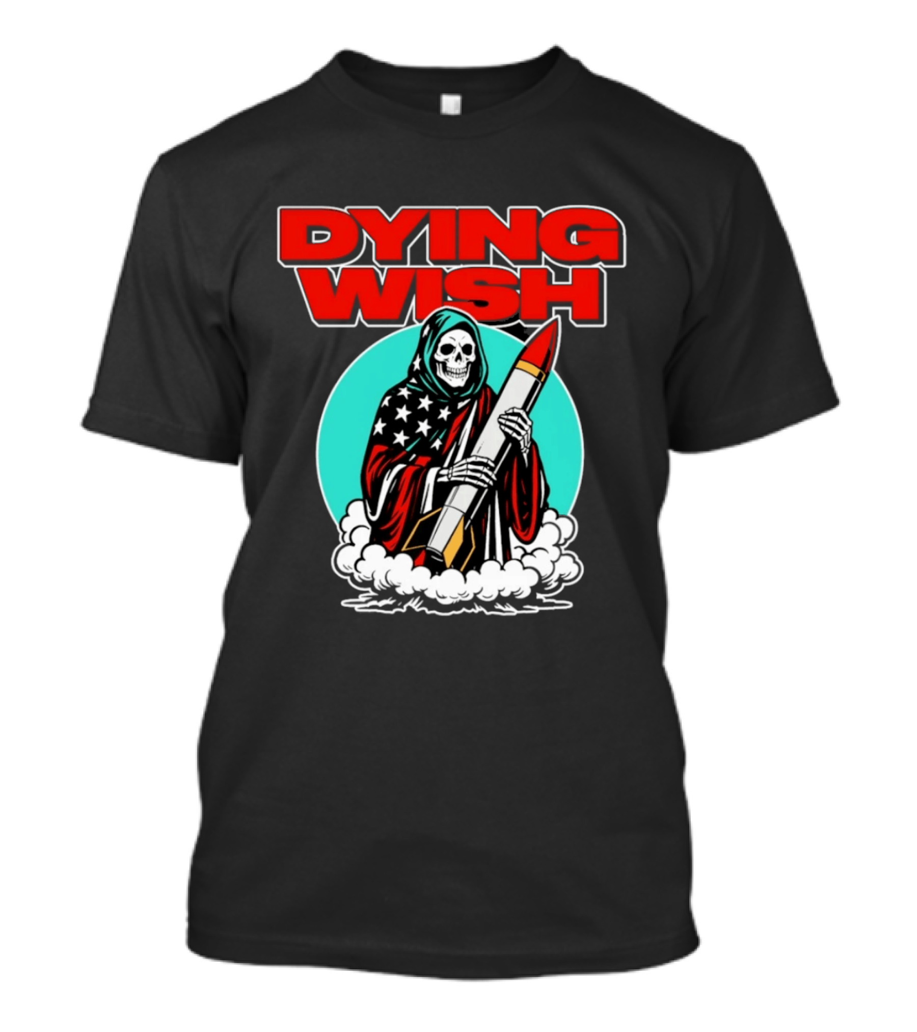 Dying Wish Grim Reaper Holding Nuclear Missile American Flag Cloak T-Shirt