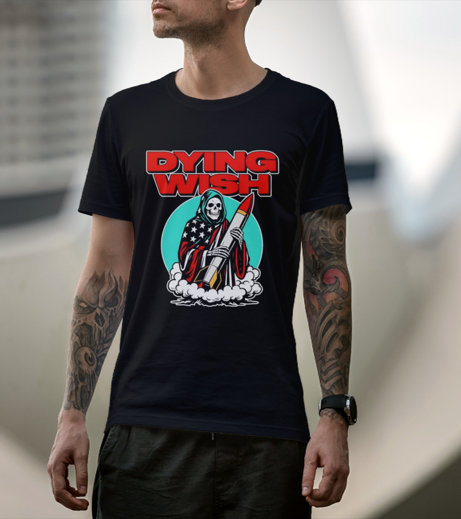 Dying Wish Grim Reaper Holding Nuclear Missile American Flag Cloak T-Shirt