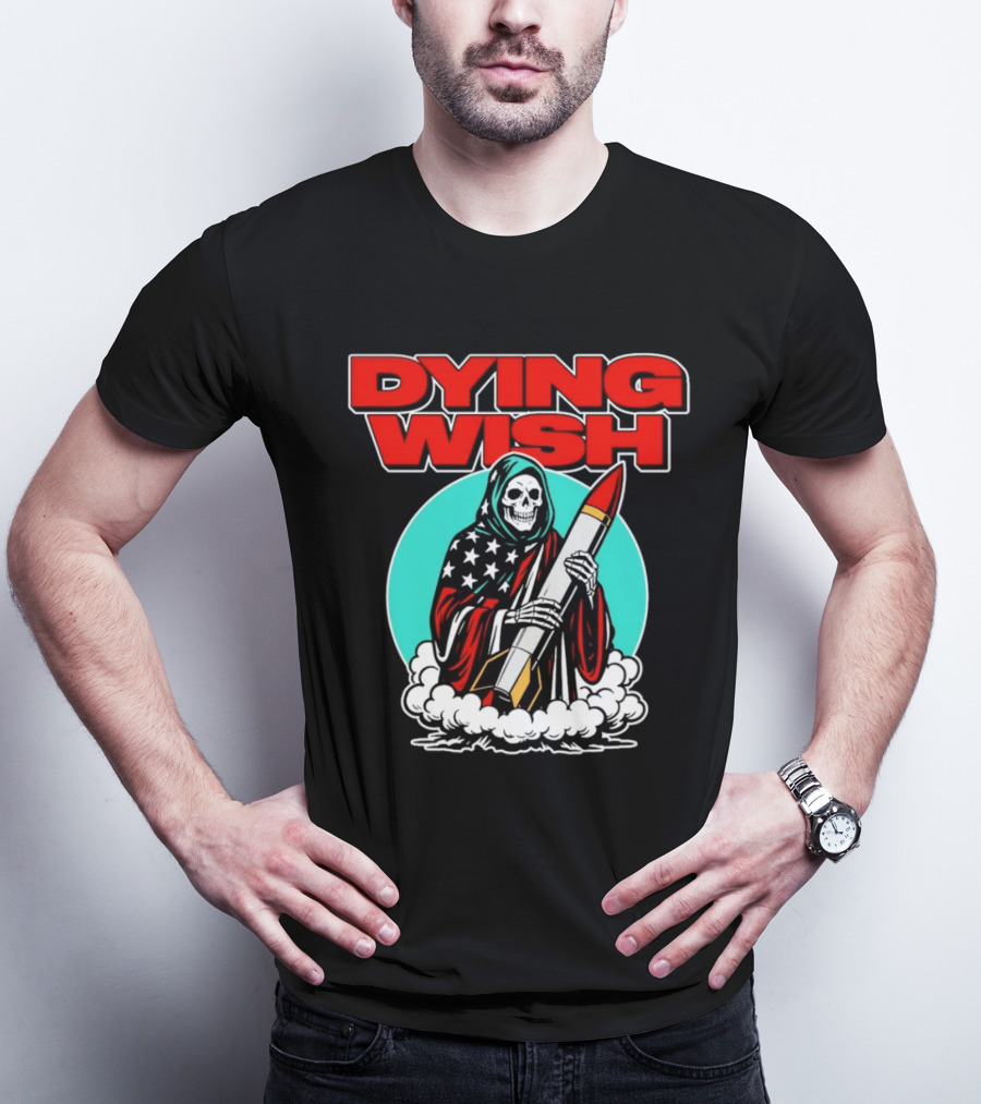 Dying Wish Grim Reaper Holding Nuclear Missile American Flag Cloak T-Shirt