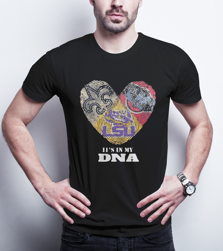 LSU New Orleans Saints It's In My DNA Fingerprint Heart T-Shirt