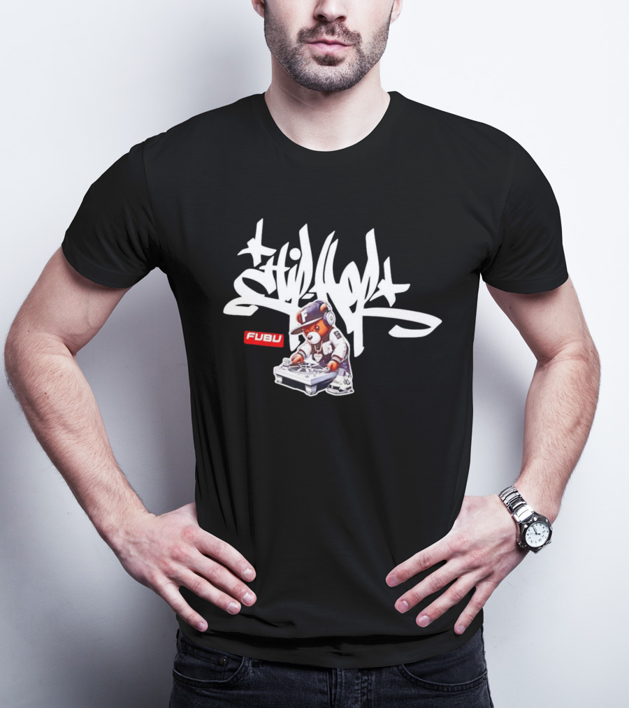 FUBU DJ Bear Still Rollin Hip Hop Scratching Records T-Shirt