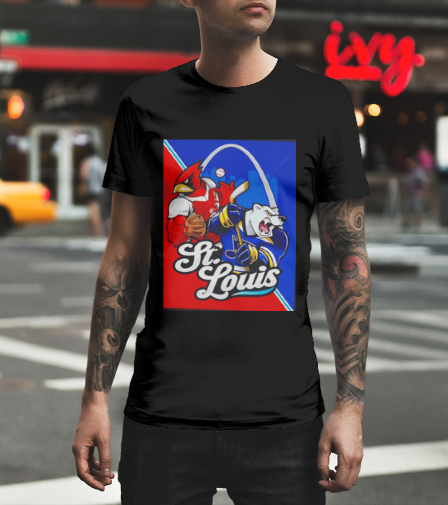St Louis Cardinals Baseball Blues Hockey Arch Iconic Sports Team Collage T-Shirt