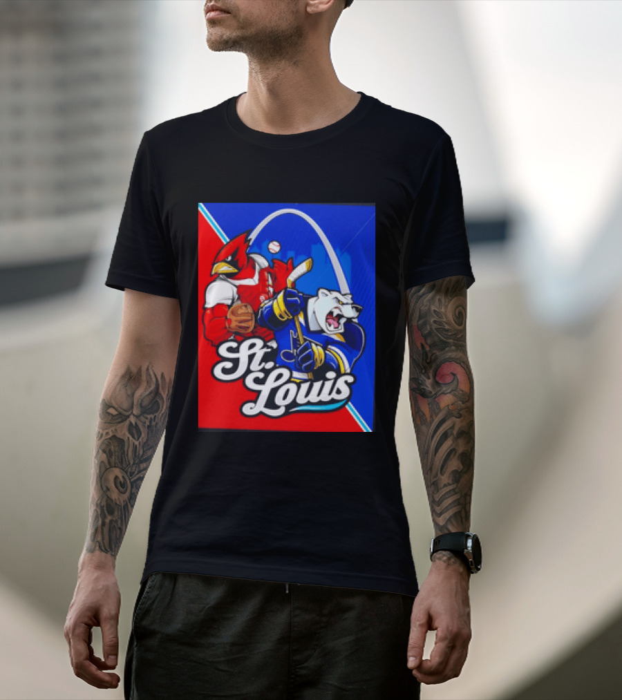 St Louis Cardinals Baseball Blues Hockey Arch Iconic Sports Team Collage T-Shirt