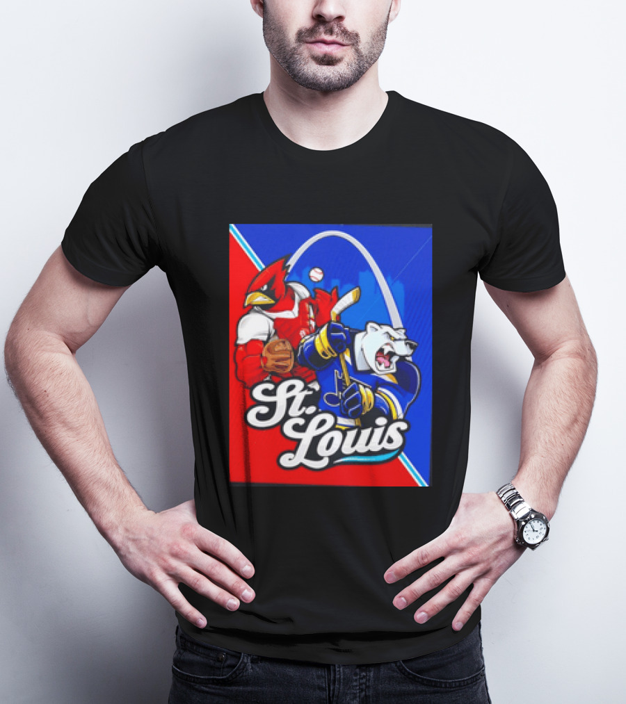 St Louis Cardinals Baseball Blues Hockey Arch Iconic Sports Team Collage T-Shirt