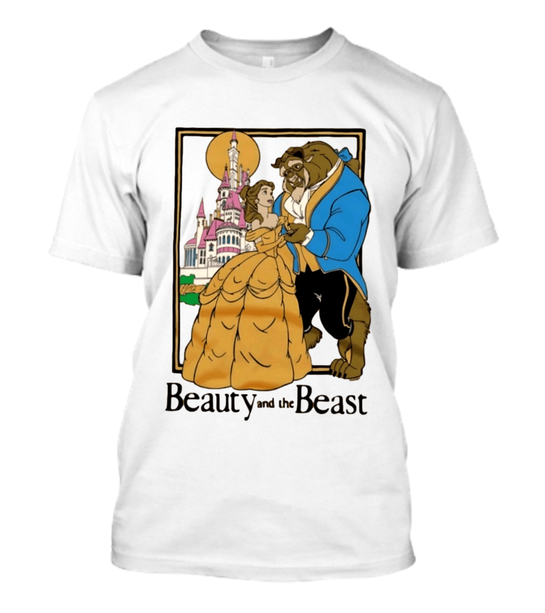 Beauty And The Beast Belle And Beast Dancing In Front Of Castle T-Shirt