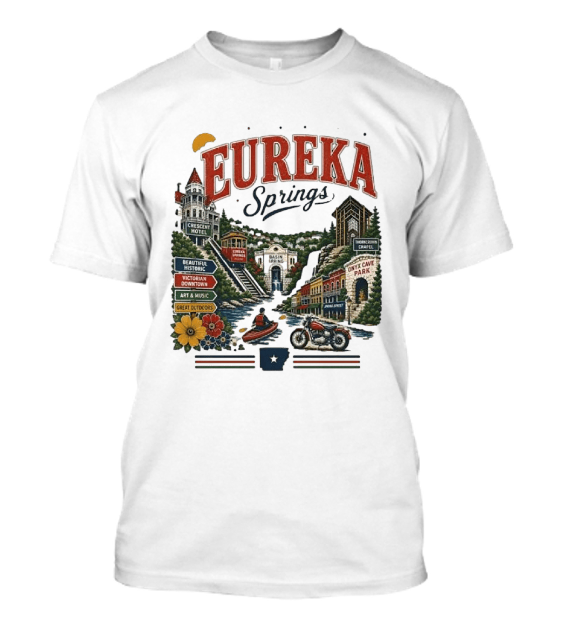 Eureka Springs Crescent Hotel Thorncrown Chapel Victorian Downtown Onyx Cave Basin Park Great Outdoors Art Music T-Shirt