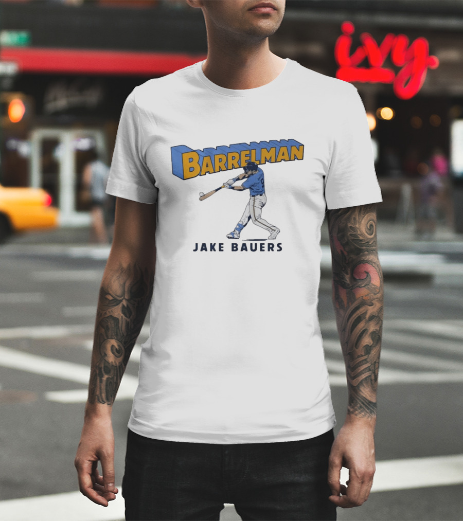 Milwaukee Brewers Barrelman Jake Bauers Swinging Bat T-Shirt