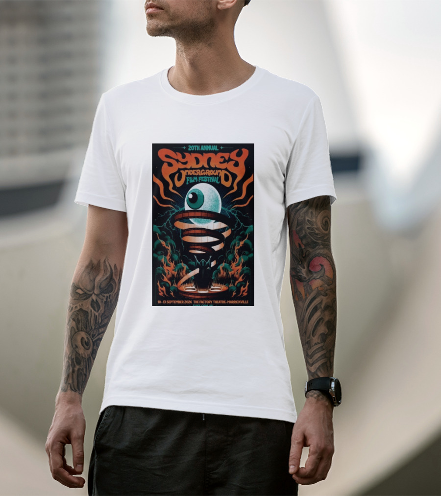 20th Annual Sydney Underground Film Festival Sept 10 13 2026 The Factory Theatre Marrickville Vintage Eye Spiral T-Shirt